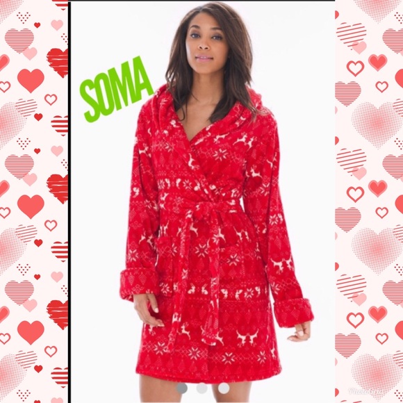 Soma | Intimates & Sleepwear | Nwt Soma Plush Hooded Cozy Festive Short ...